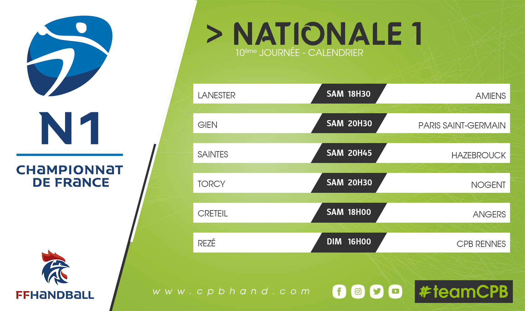 Cercle Paul Bert HandballN1M. Rezé/CPB Rennes, dimanche 16h - Cercle ...